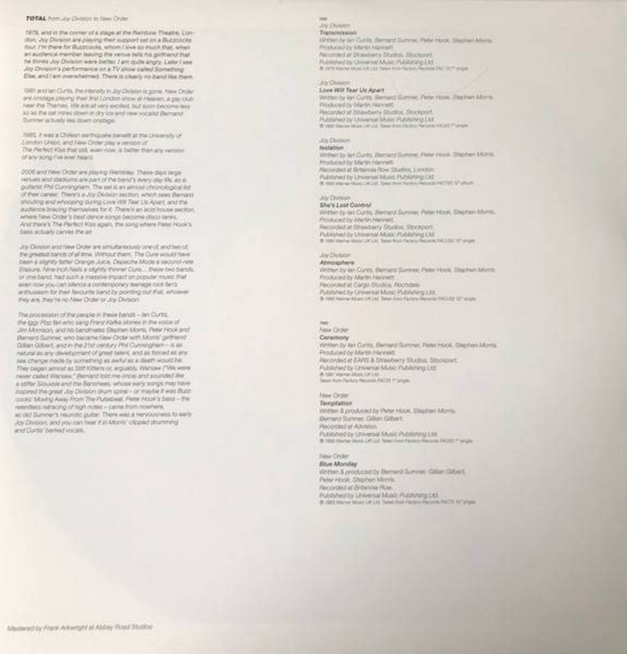 Joy Division-New Order – Total From Joy Division To New Order - Купить ...